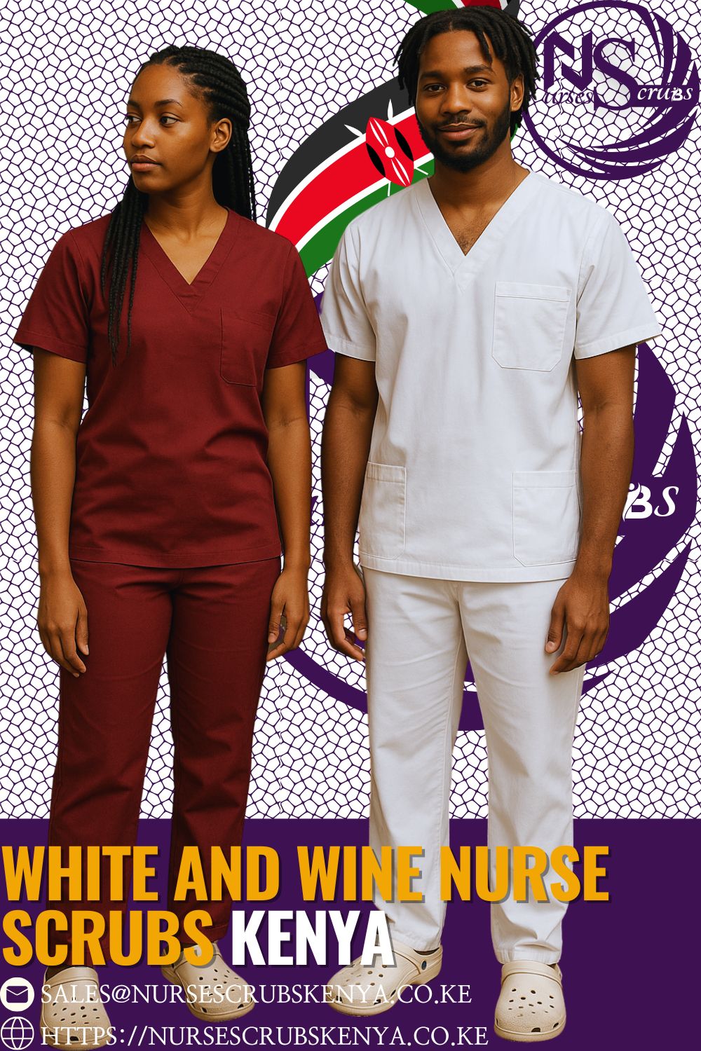 White and Wine Nurse Scrubs Sales Kenya - Nurses Scrubs Kenya